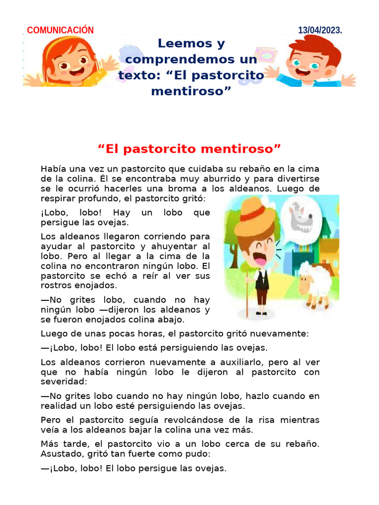 2° Ficha Día 4 PL Leemos y Comprendemos Un Texto El Pastorcito ...