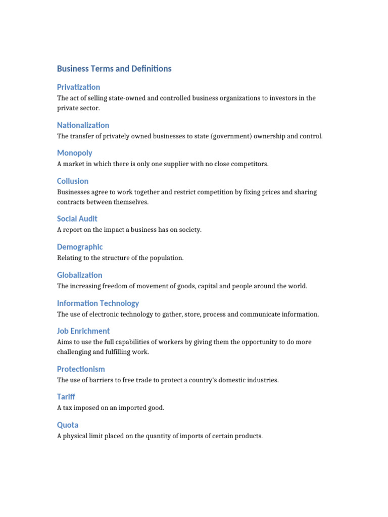 Business Terms and Definitions | PDF