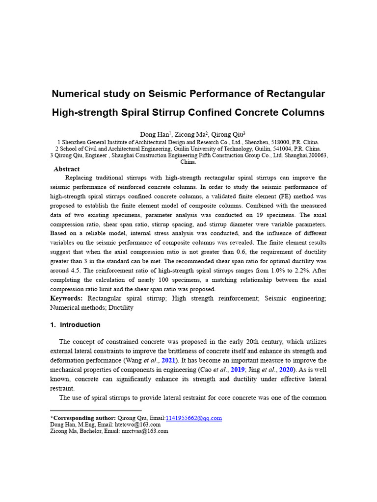 Numerical Study On Seismic Performance of Rectangular High-Strength ...