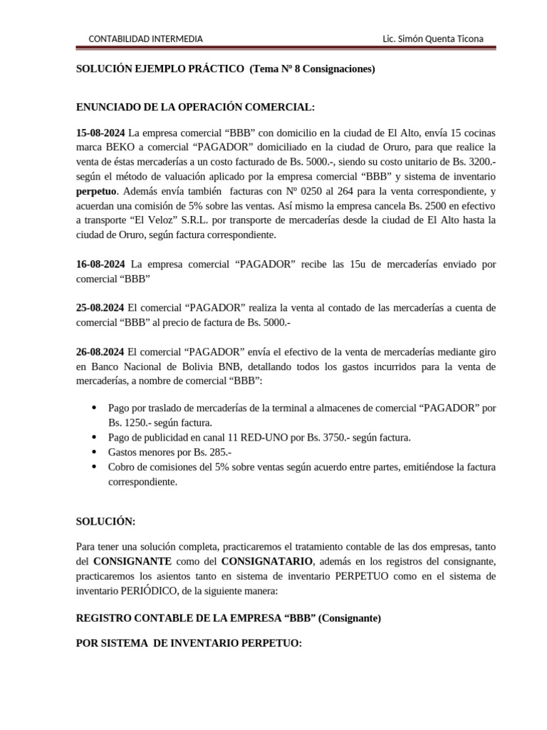 Solución Ejemplo Practico Del Tema No 9 Consignaciones | PDF | Contabilidad | Factura