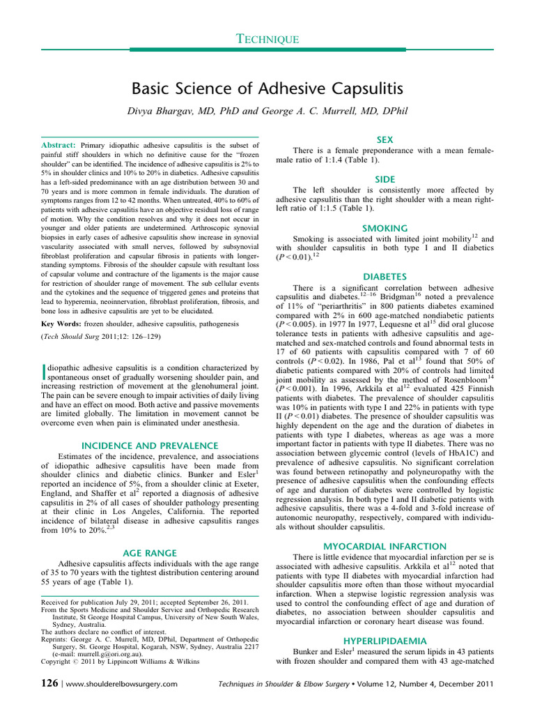Understanding Adhesive Capsulitis Causes | PDF | Human Diseases And ...