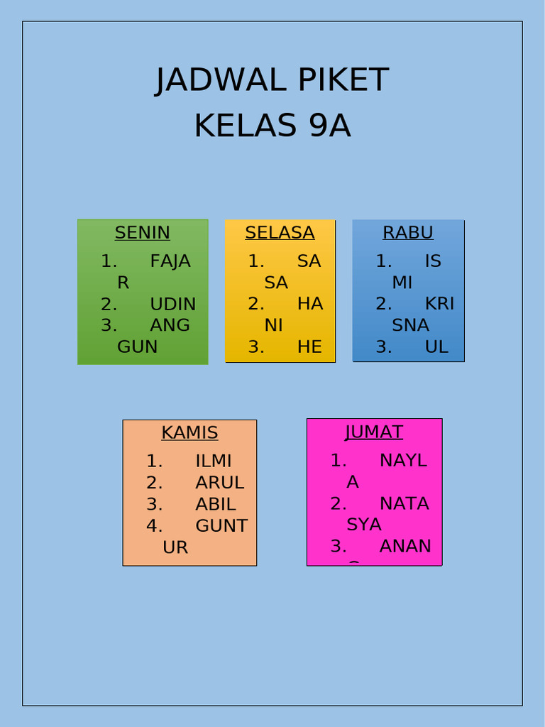 Jadwal Piket Kelas 9a | PDF