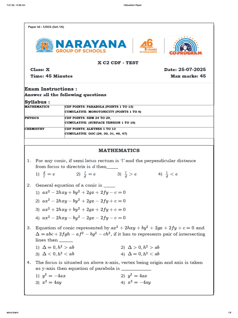 X C2 CDF - Test - 25-07-2025 - 12836 - QP | PDF | Hydrocarbons | Alkene