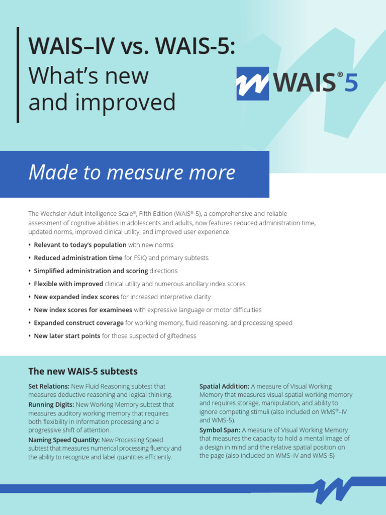 WAIS-5 Overview and Subtests Guide | PDF | Wechsler Adult Intelligence ...