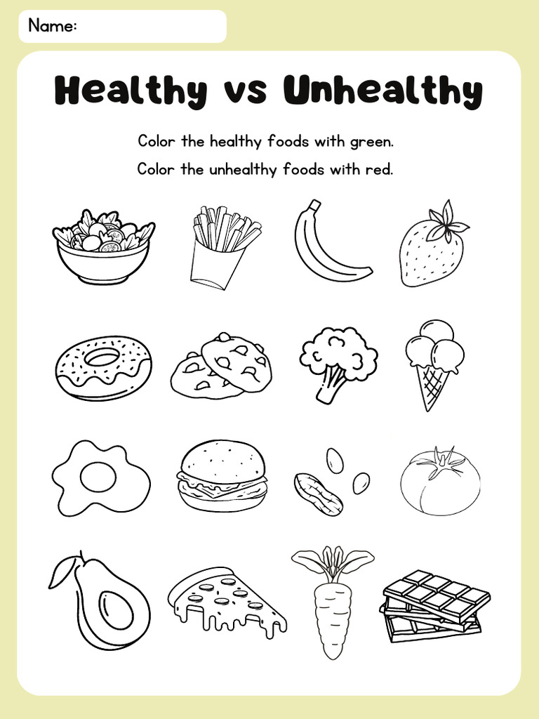 Healthy Vs Unhealthy Foods Educational Worksheet | PDF