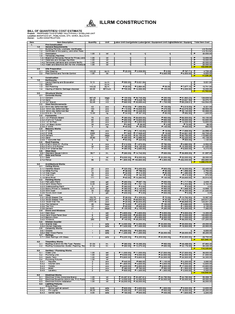 Example of Bill of Quantities Civil Engineering | PDF | Tile | Paint