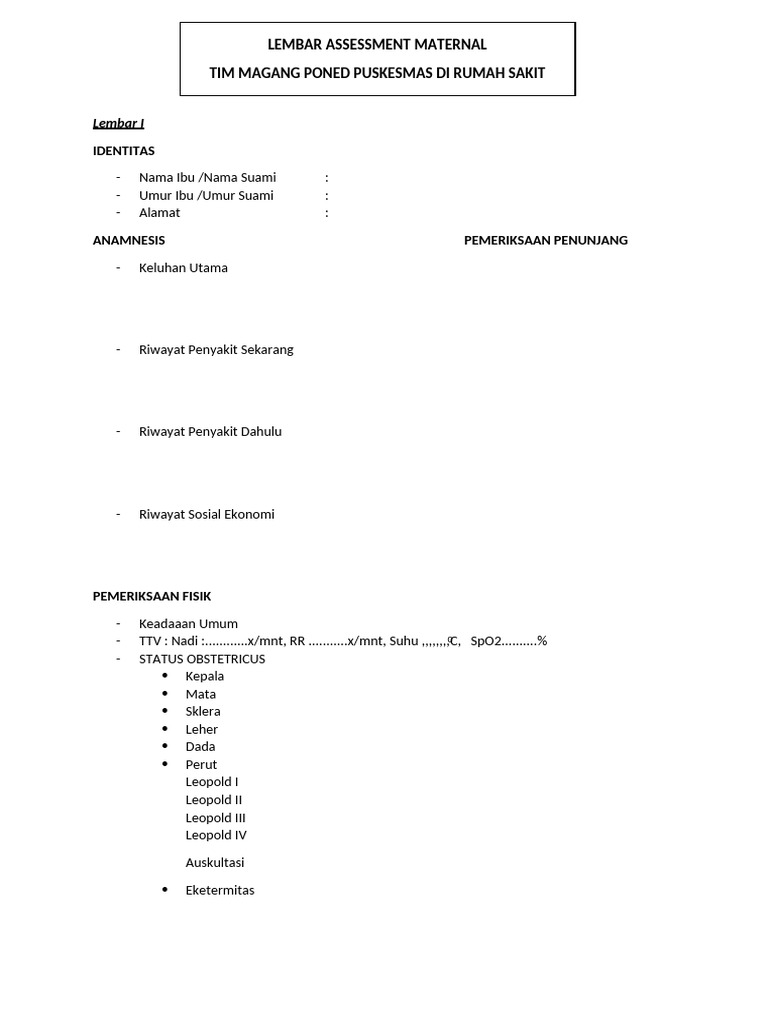 Lembar Assesment Maternal | PDF