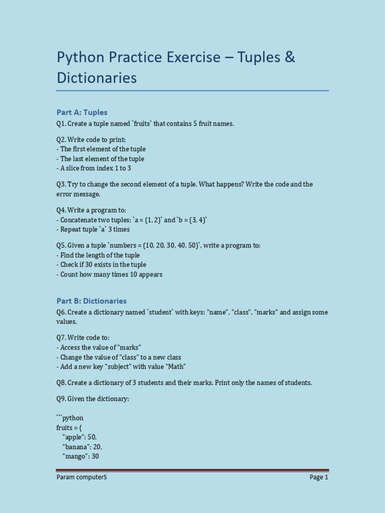 Tuple Dictionary Exercise 1.1 | PDF