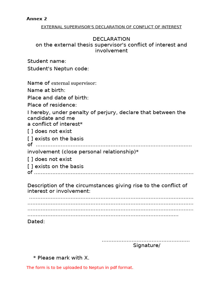 Annex 2 External Supervisors Declaration of Conflict of Interest | PDF