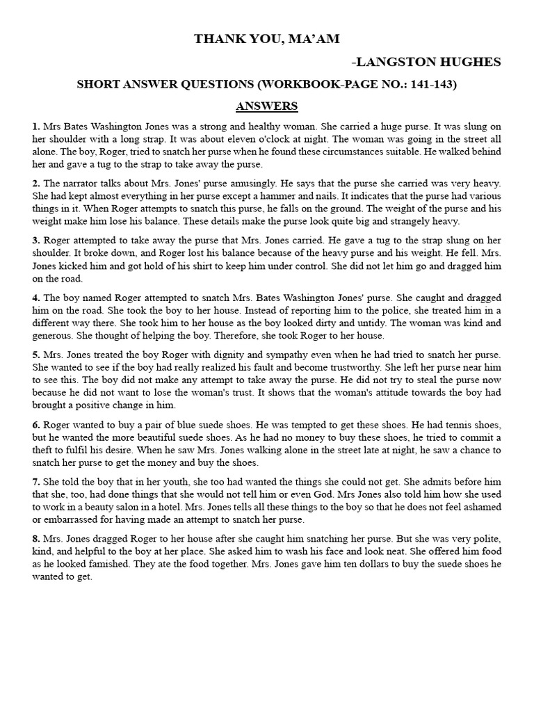 Thank You, Ma'am: Questions & Answers | PDF