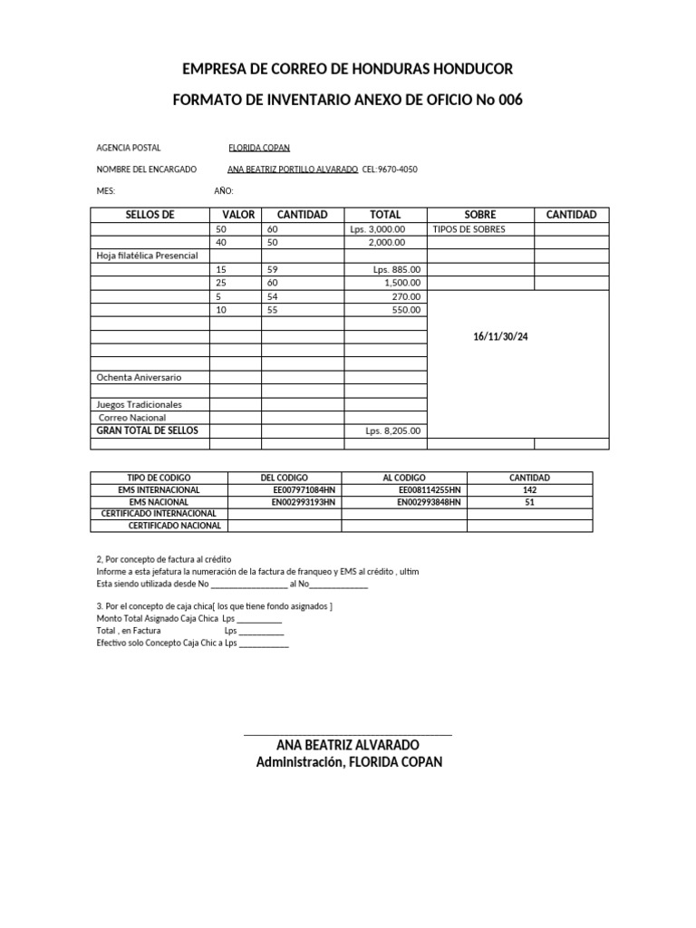 EMPRESA DE CORREO DE HONDURAS HONDUCOR (2) Anita | PDF | Sello de ...