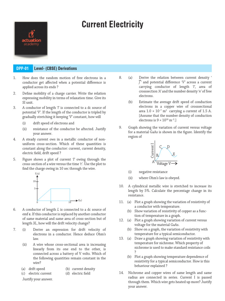 Current Electricity (DPP-01) - 1 - 250731 - 185600 | PDF | Electrical ...