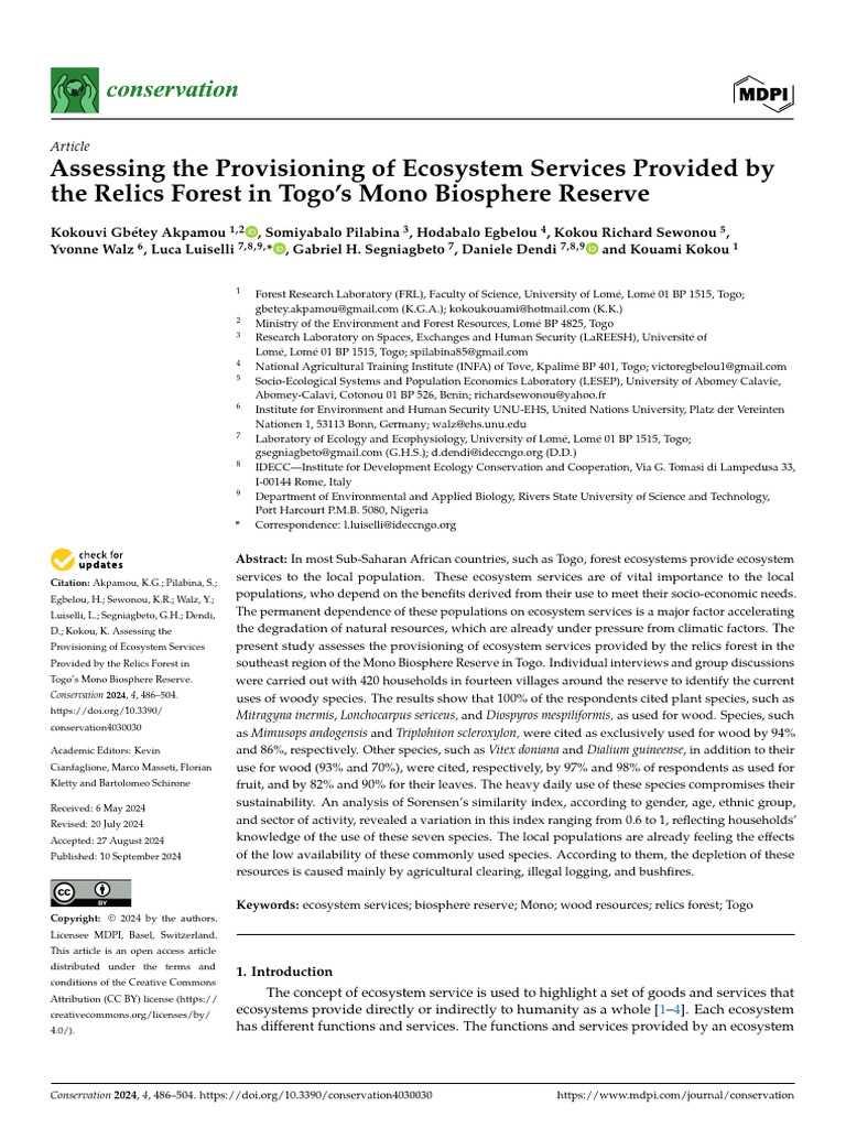 Ecosystem Services Biosphere Reserve Mono Wood Resources Relics Forest ...