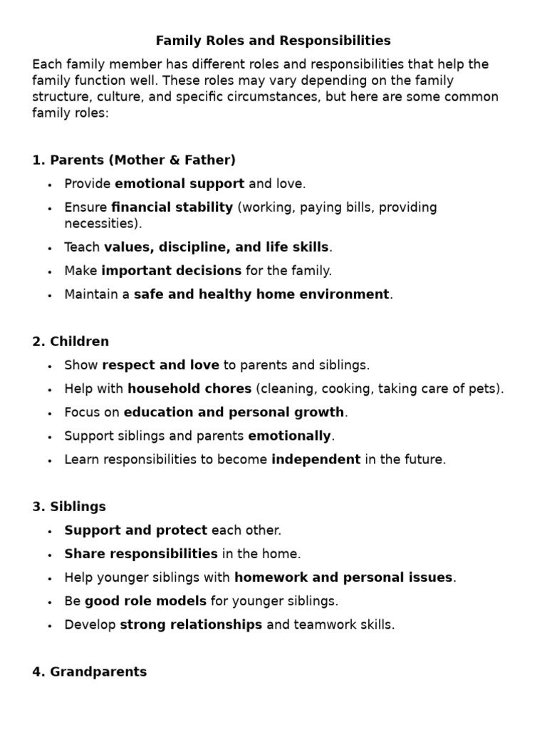 Family Roles and Responsibilities Explained | PDF