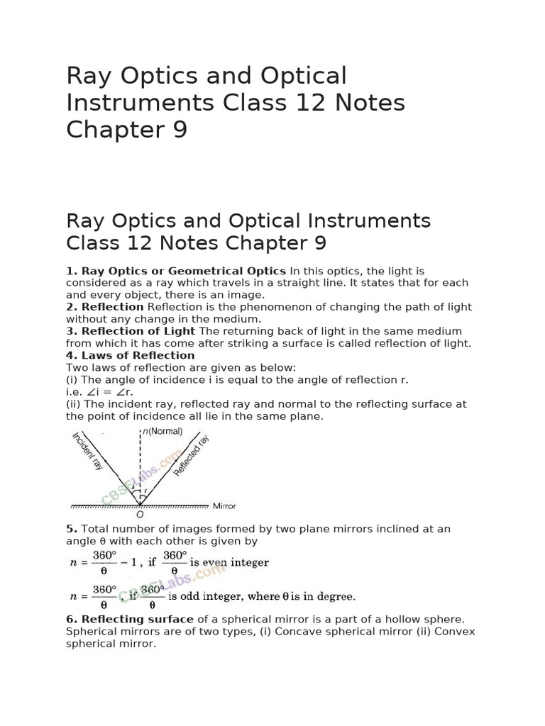 Ray Optics and Optical Instruments Class 12 Notes Chapter 9 Notes Part ...