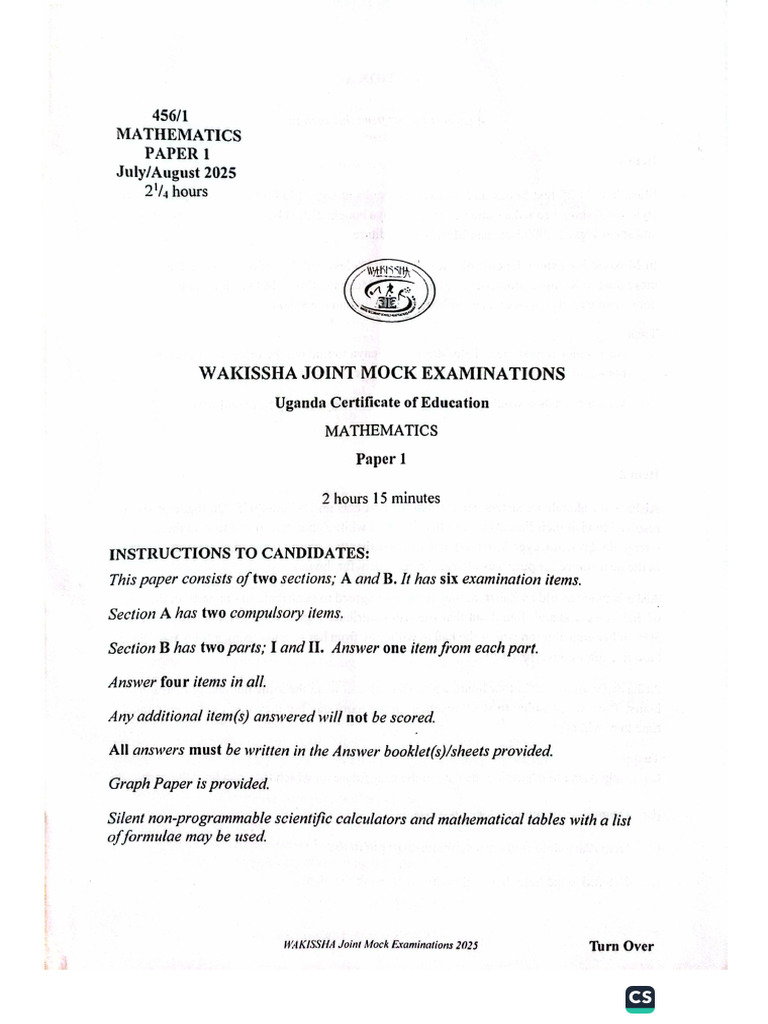 Uce Math 2025 Wakissha | PDF