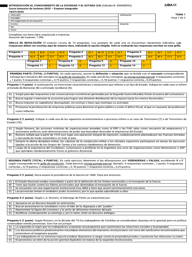 CII ICSE B Integrador - Tema 1 Con Claves | PDF | Estado (política) | Gobierno