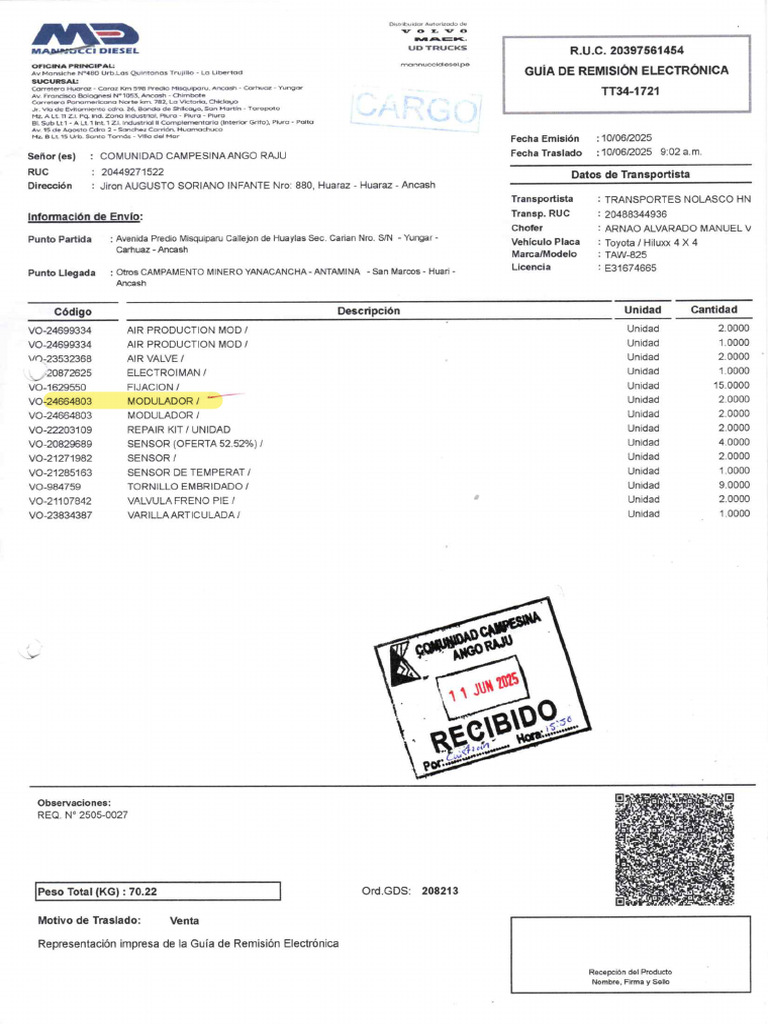 Guia de Remision Electronica - Tt34-1721 | PDF