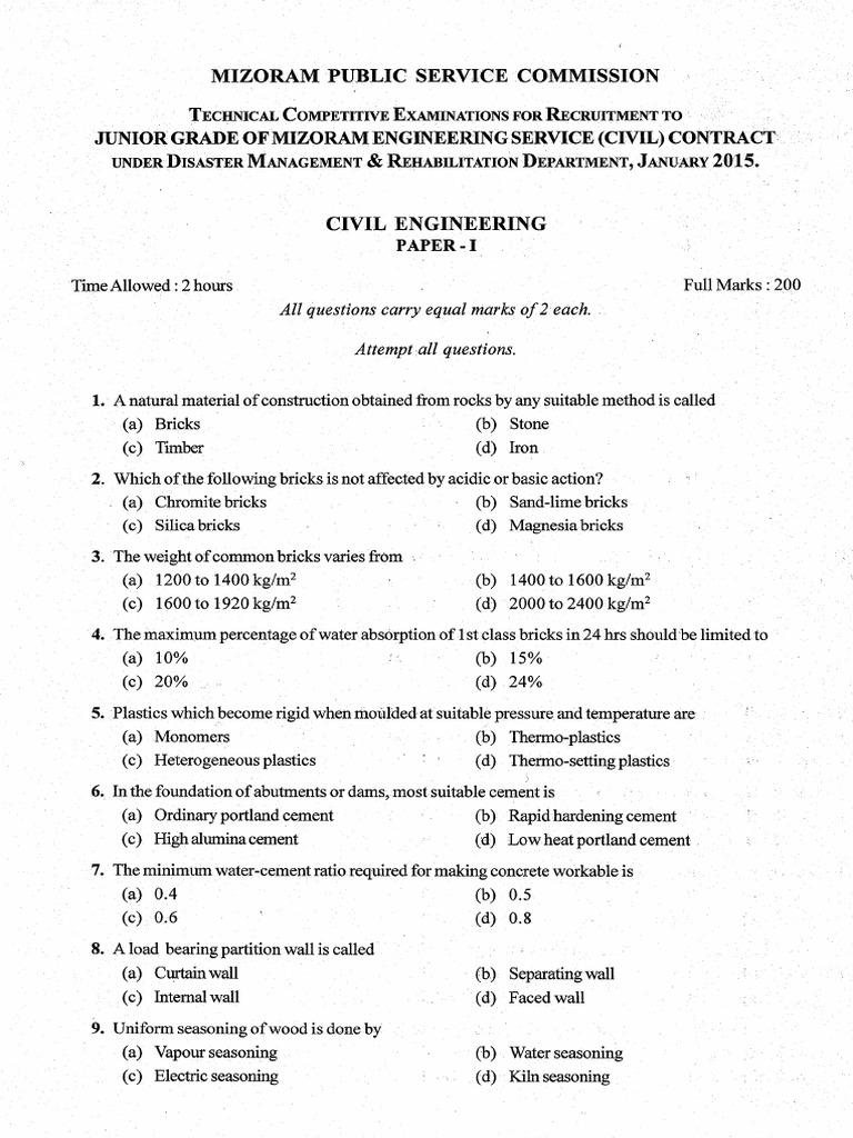 Ae Civil Jrgrade of Mes Under DMR 2015 Engineering Paper I | PDF