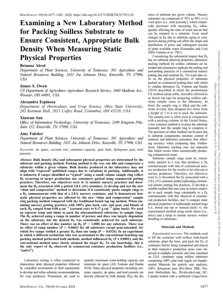 Examining A New Laboratory Method For Packing Soilless Substrate To ...