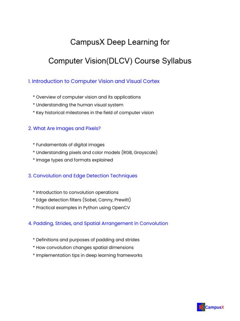 Deep Learning for Computer Vision Syllabus | PDF | Deep Learning ...