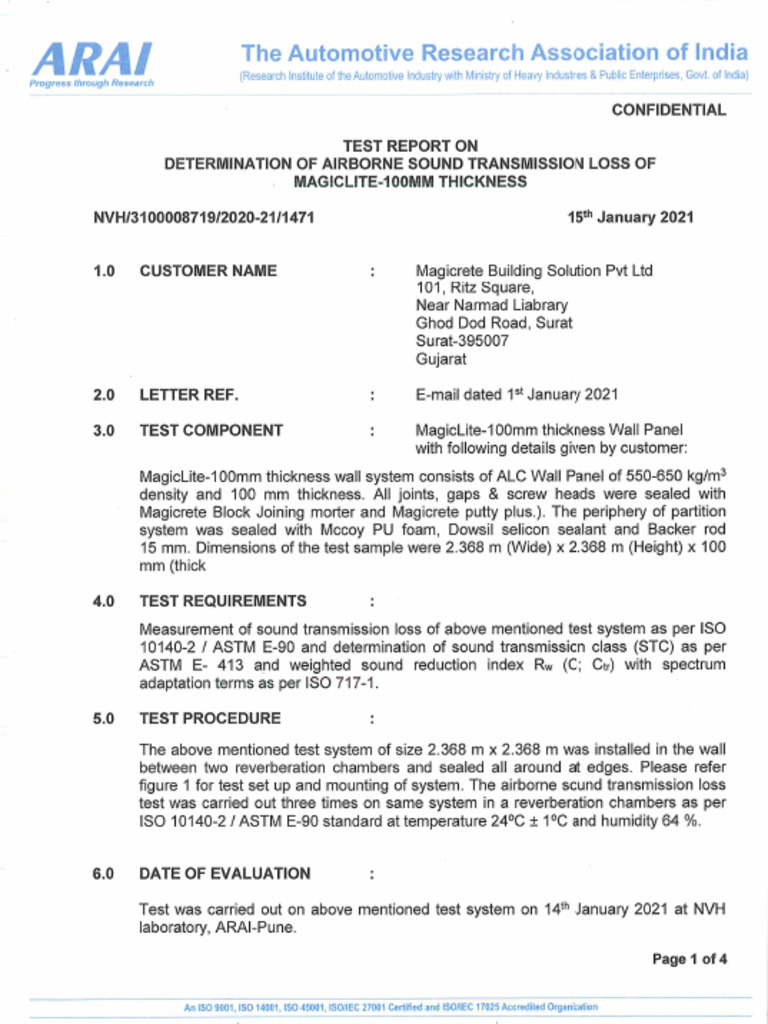 Aac Wall Panel Sound Transmission Loss Report 1740653513 | PDF