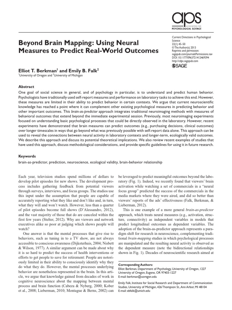 Brain as Predictor of Behavior Outcomes | PDF | Psychology | Hypothesis