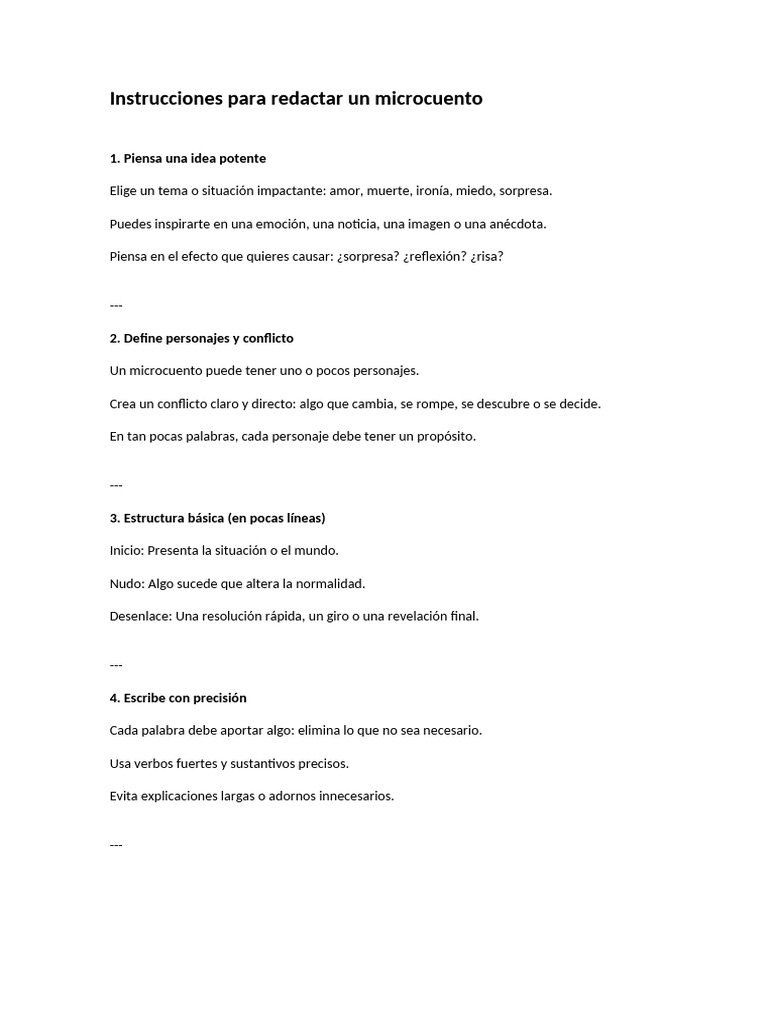 Instrucciones para Redactar Un Microcuento | PDF
