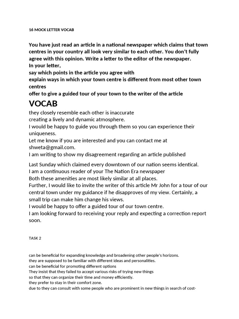 Unique Town Centre Letter to Editor | PDF