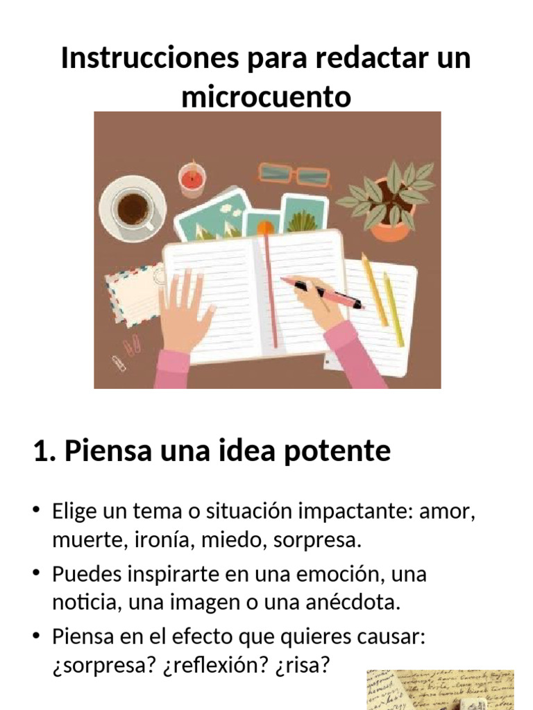 Presentación Instrucciones para Redactar Un Microcuento | PDF