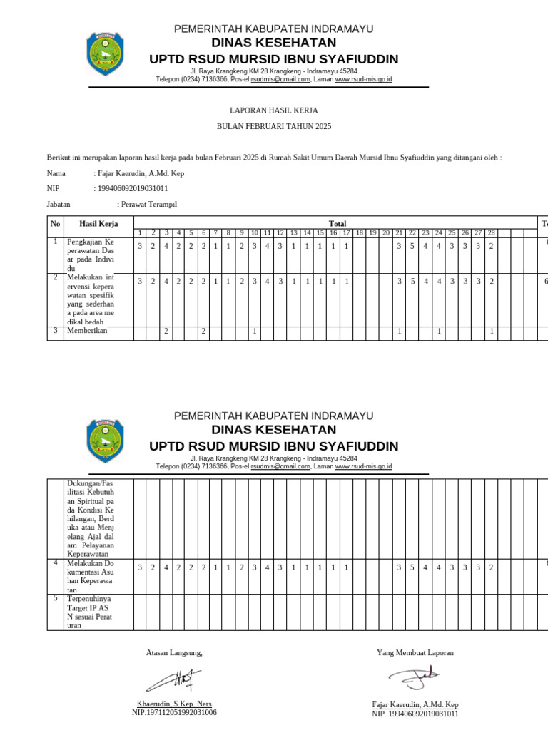 Laporan Kerja RSUD Mursid Februari 2025 | PDF