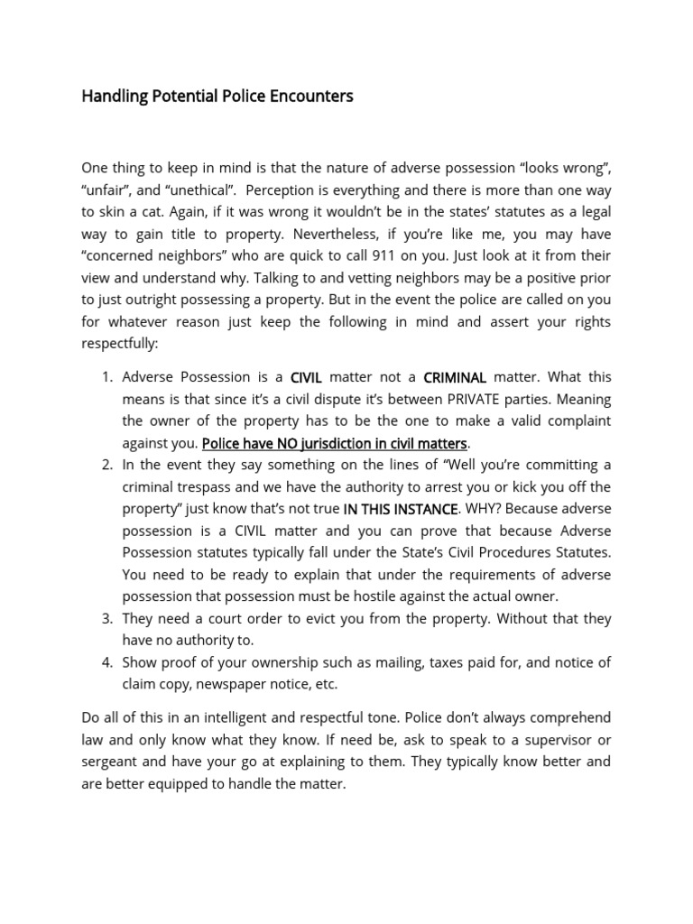 Navigating Police and Adverse Possession | PDF