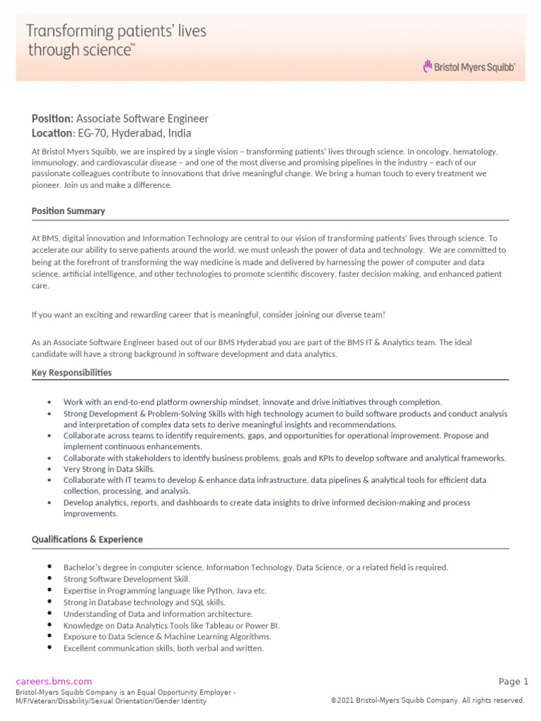 Bristol - EG70 Associate Software Engineer | PDF | Analytics | Data