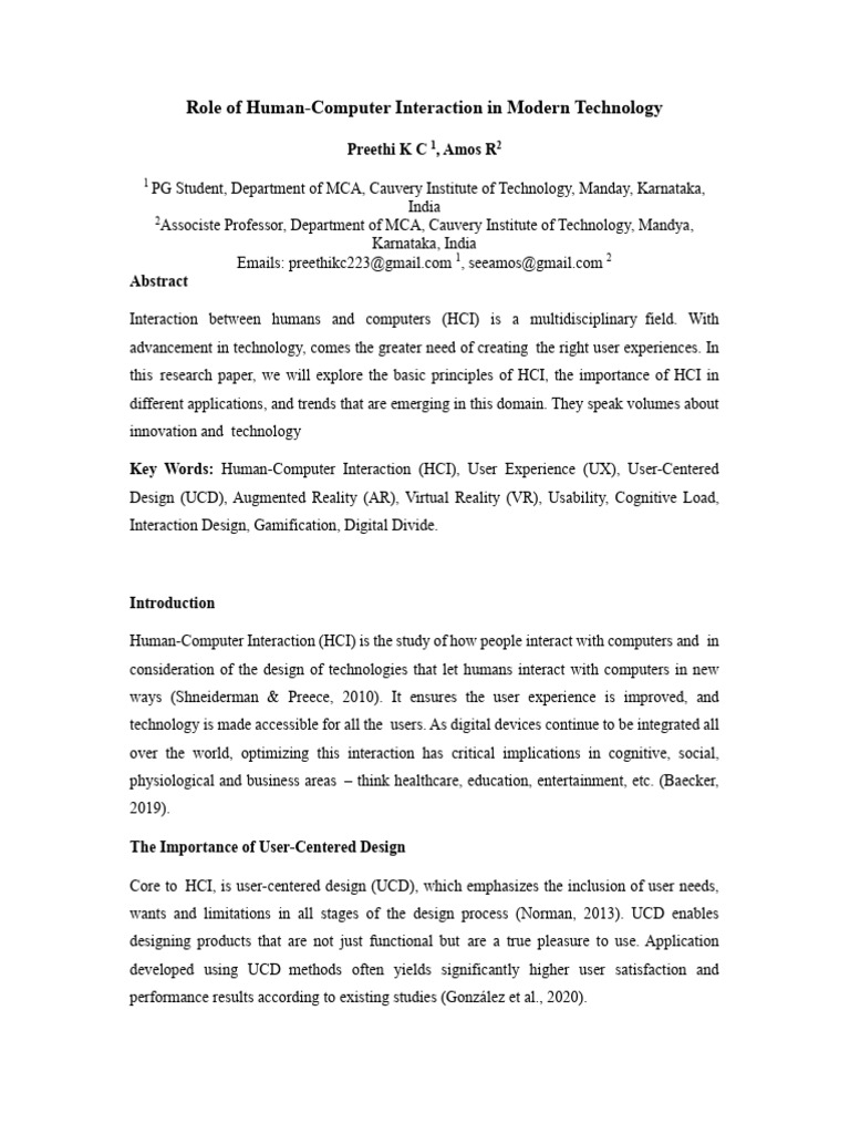 Role of Human-Computer Interaction in Modern Technology | PDF | Human–Computer Interaction ...