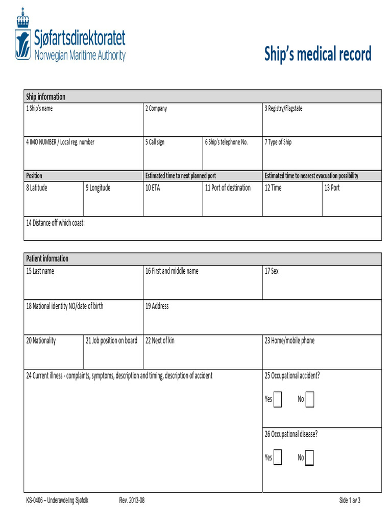 Ship Medical Record Template | PDF | Diseases And Disorders | Medicine
