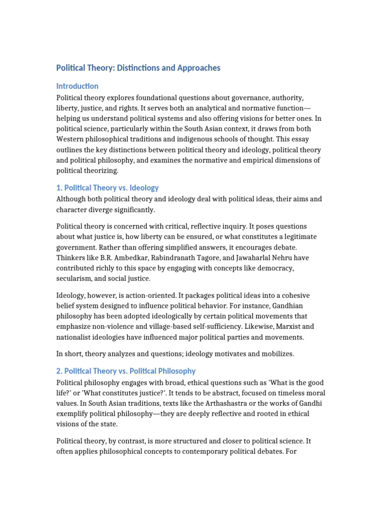 Political Theory Distinction and Approaches | PDF | Political ...