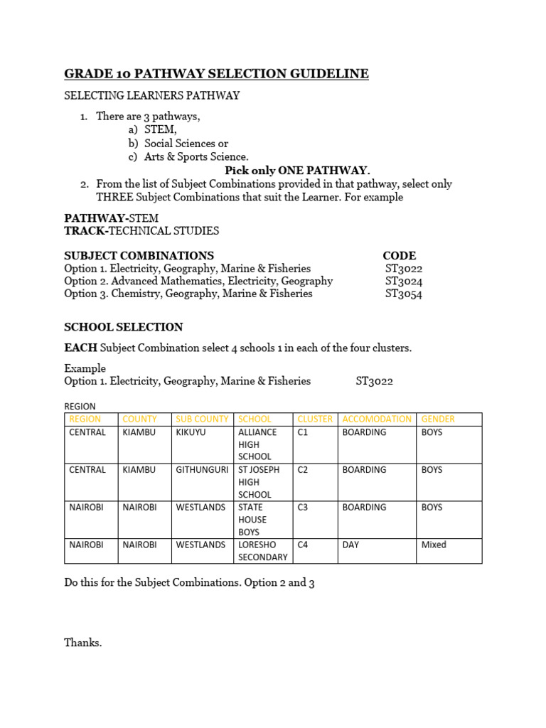 Grade 10 Pathway Selection Guide | PDF