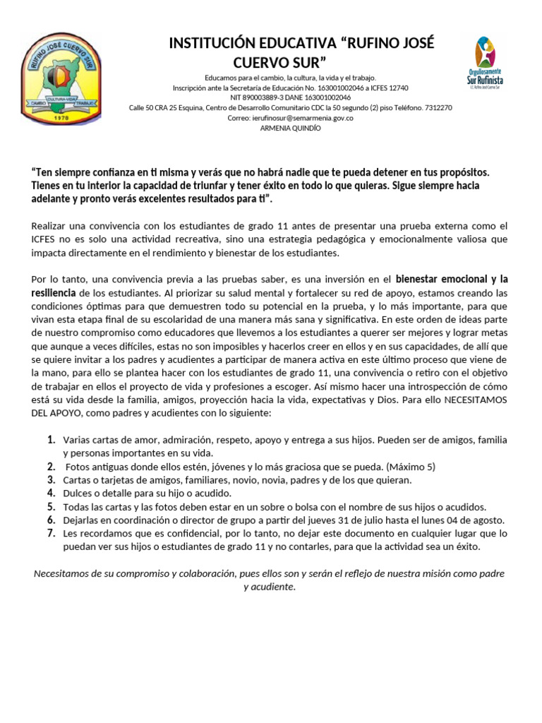 Documento para Padres Retiro o Convivencia | PDF