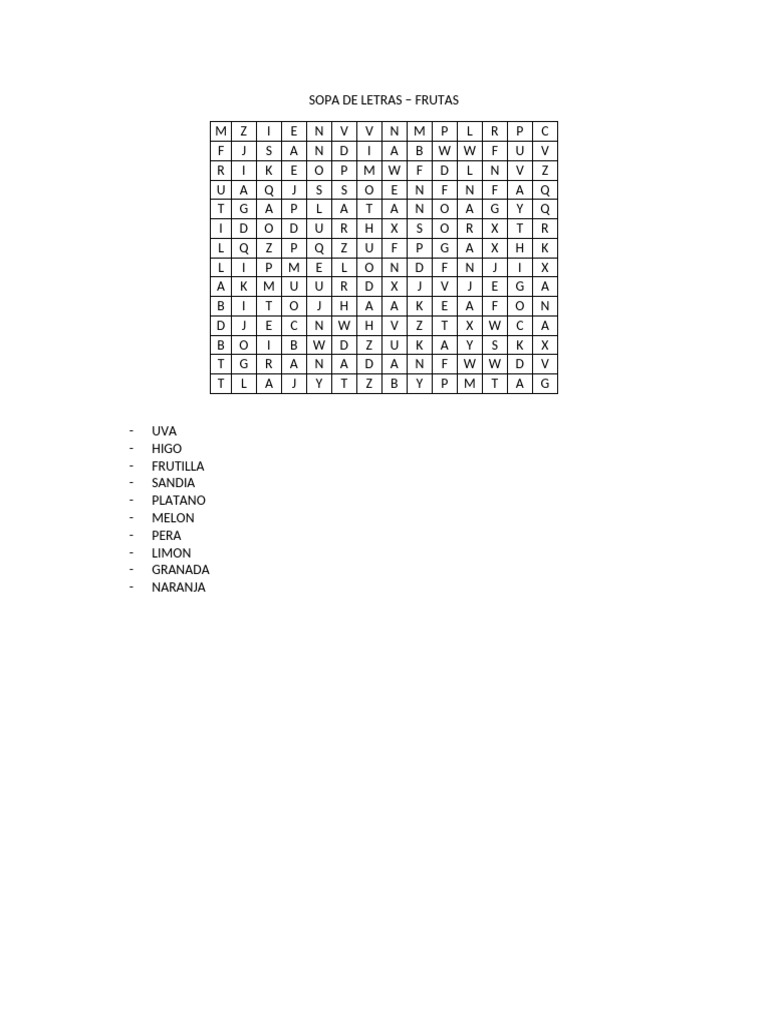 Sopa de Letras - Frutas | PDF