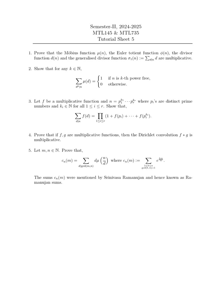 Tutorial Sheet 5 | PDF