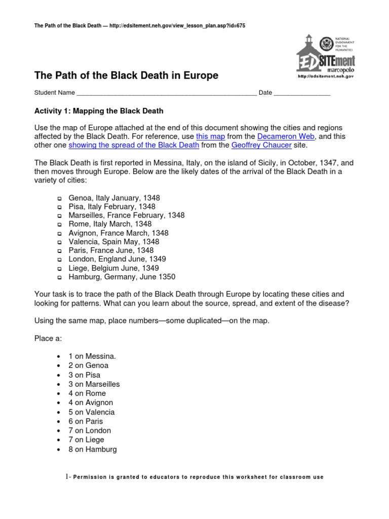 Path - Black - Death - Mapping Exercise | PDF | Black Death | Europe Travel