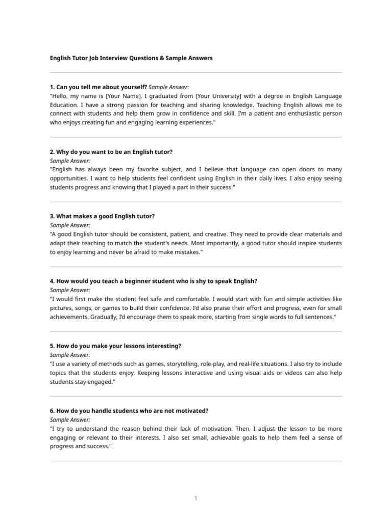 English Tutor Interview Insights | PDF | English Language | Learning