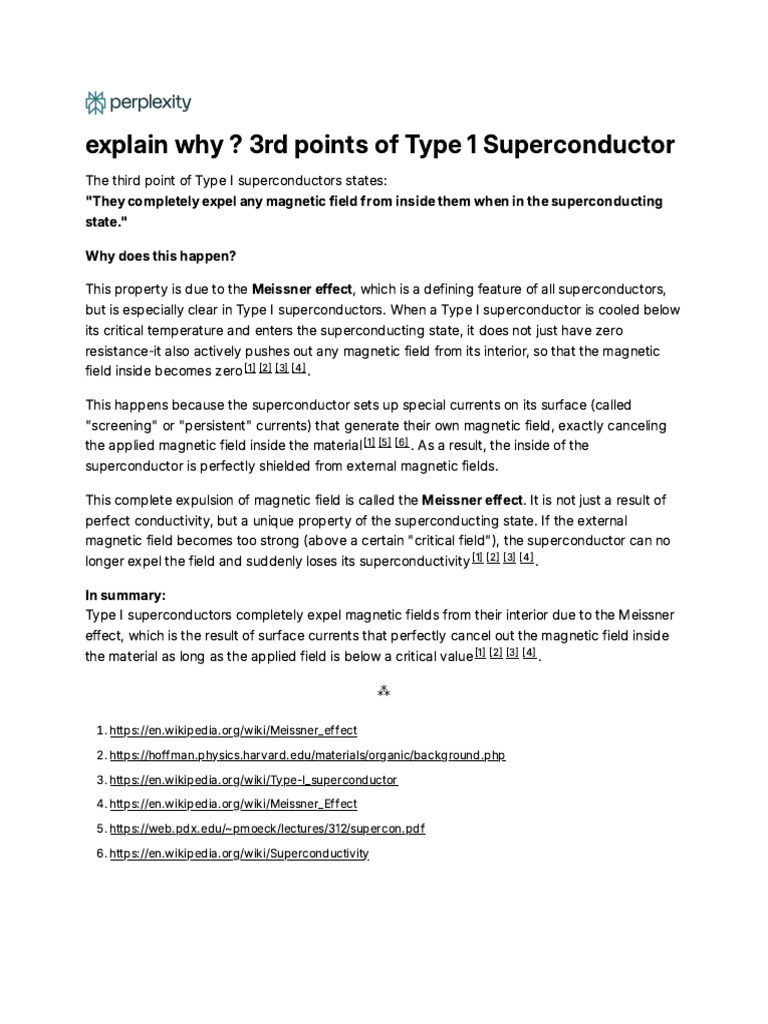 Explain Why - 3rd Points of Type 1 Superconductor | PDF