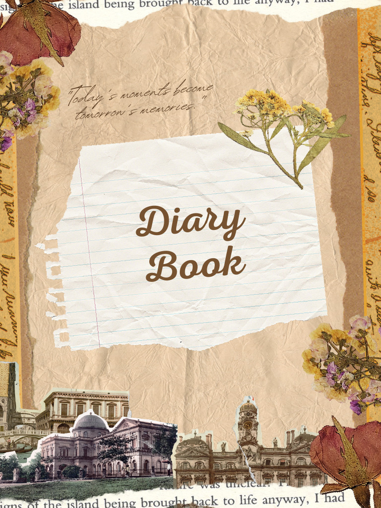 Brown Vintage Scrapbook Diary Book Cover A4 Document | PDF