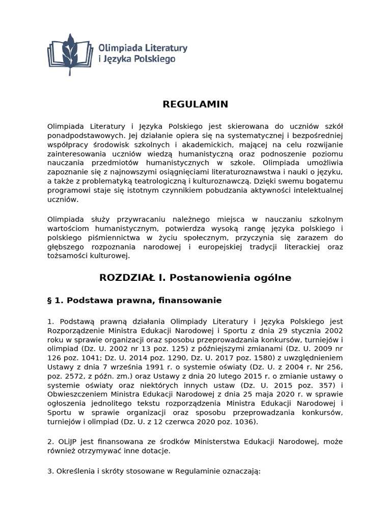 Regulamin LV OLiJP 2024 2025 | PDF
