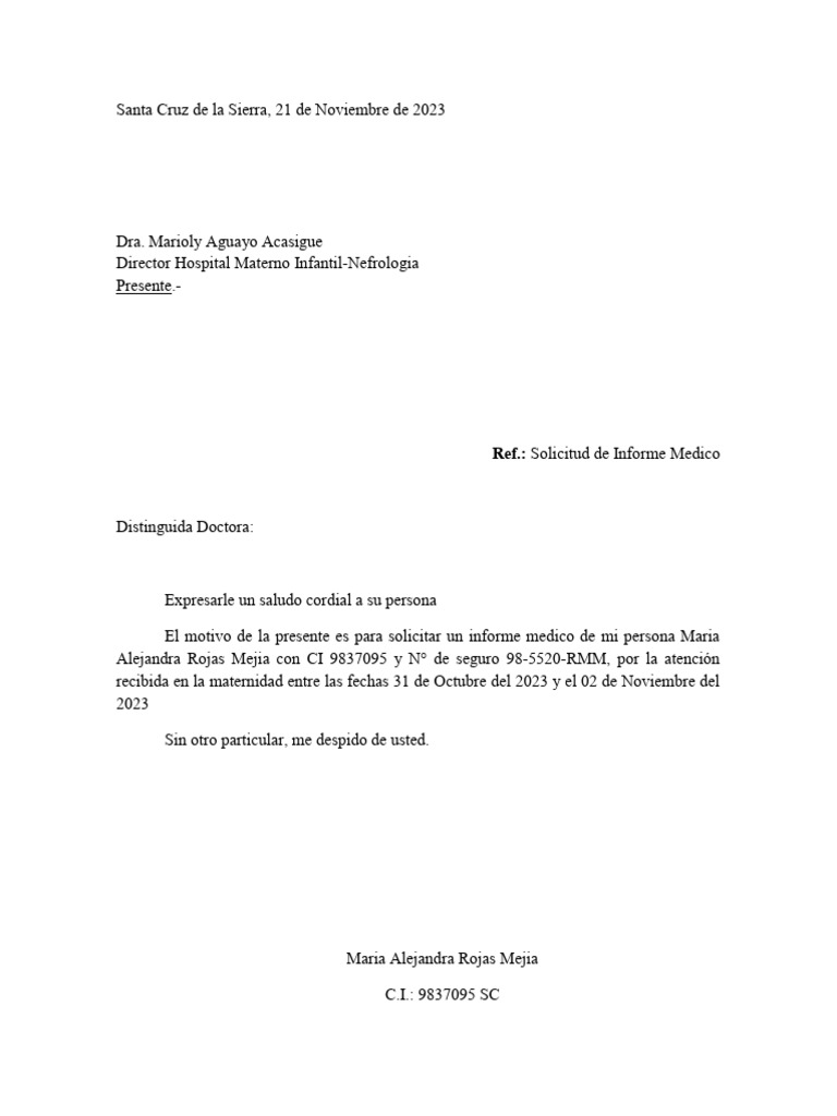 Solicitud de Informe Medico | PDF