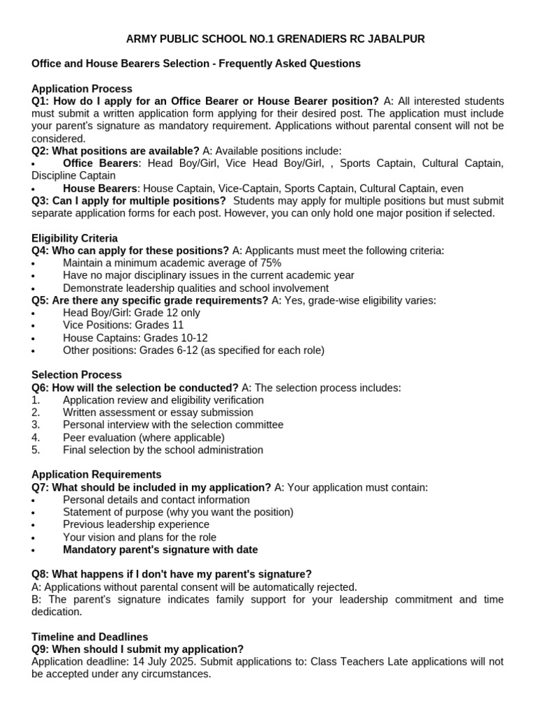 Office & House Bearers FAQs - APS Jabalpur | PDF