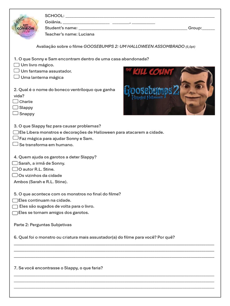 Avaliação do Filme Goosebumps 2 | PDF