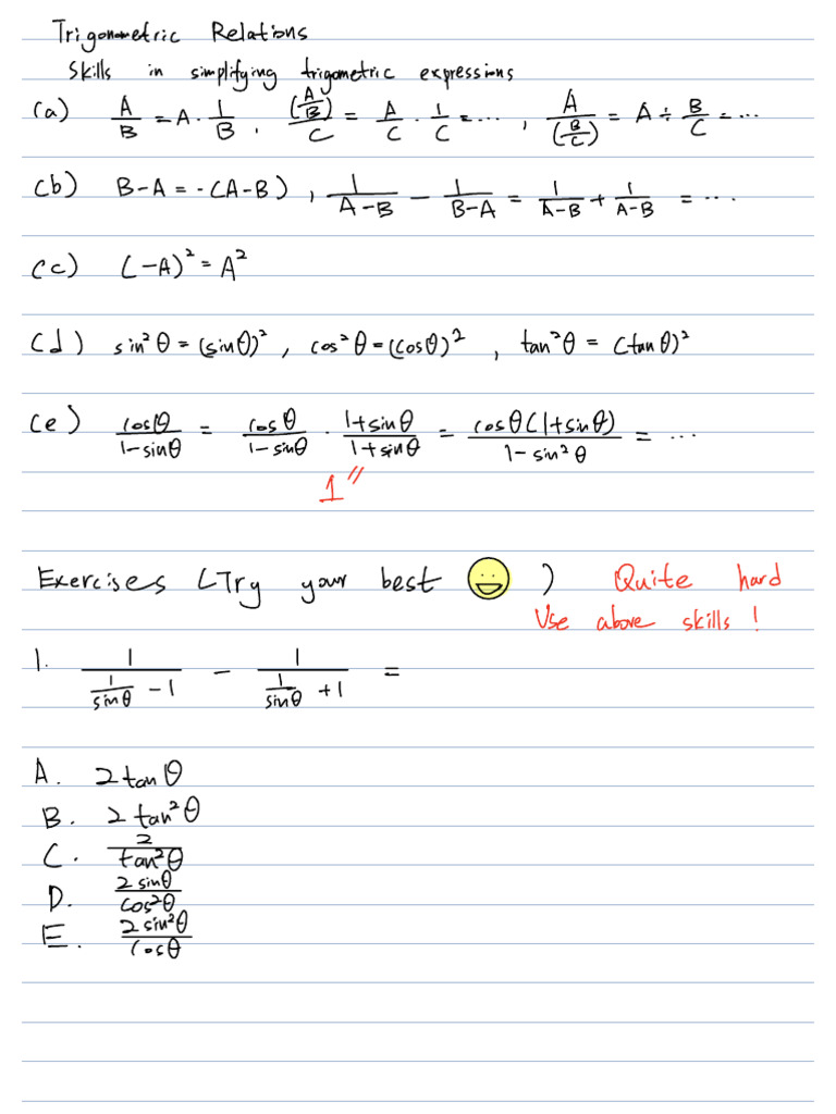 Trigonometric Relations and Applications (Ex.) | PDF