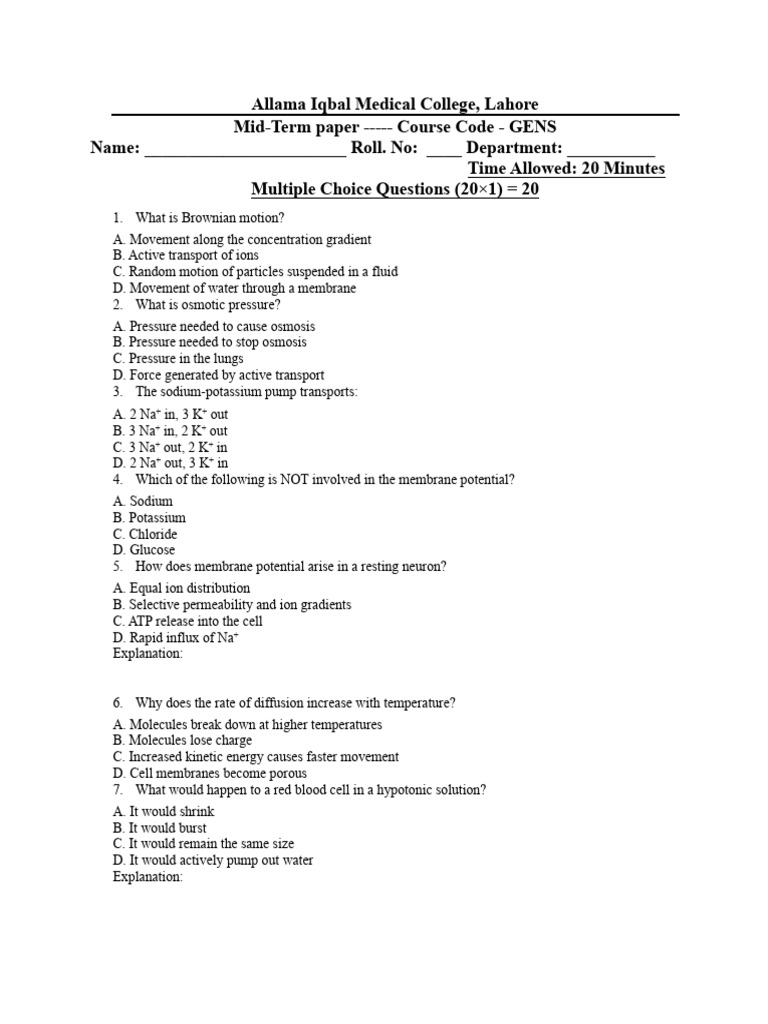 Midterm Paper (Molecular Intraction and Transport) | PDF | Chemical ...